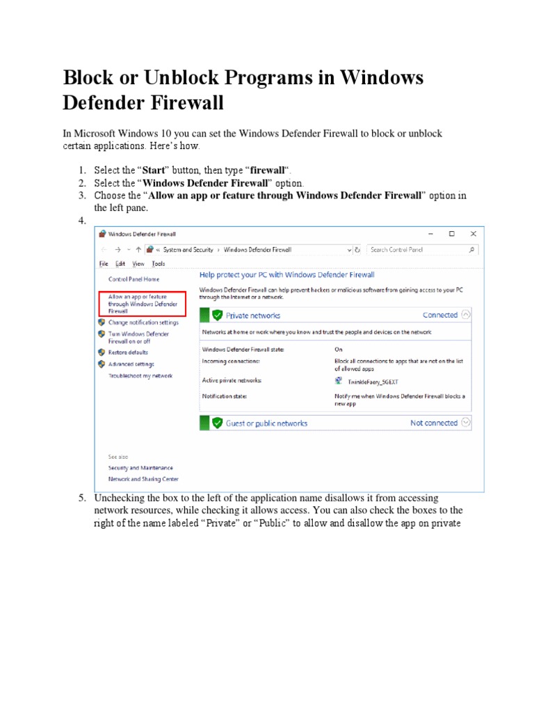 Block or Unblock Programs in Windows Defender Firewall | PDF