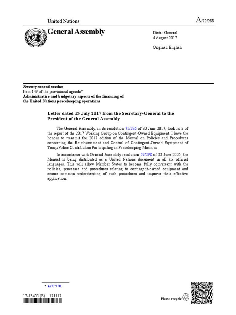 2017 Coe Manual - English | PDF | Peacekeeping | United Nations General Assembly