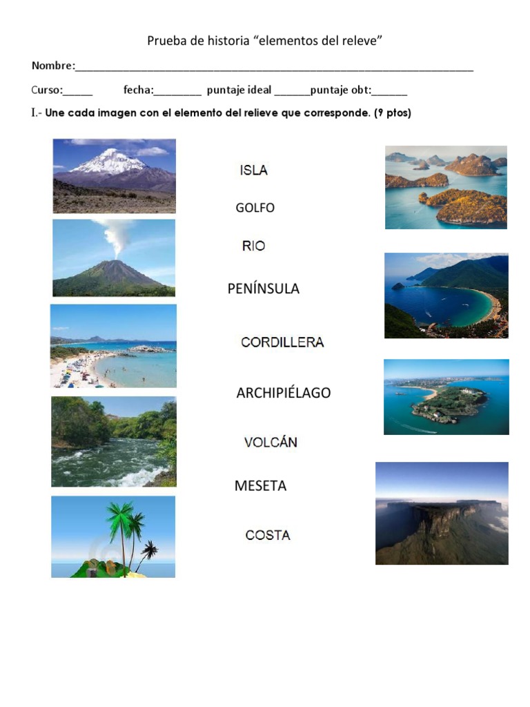Prueba de Historia Elementos Del Relieve | PDF