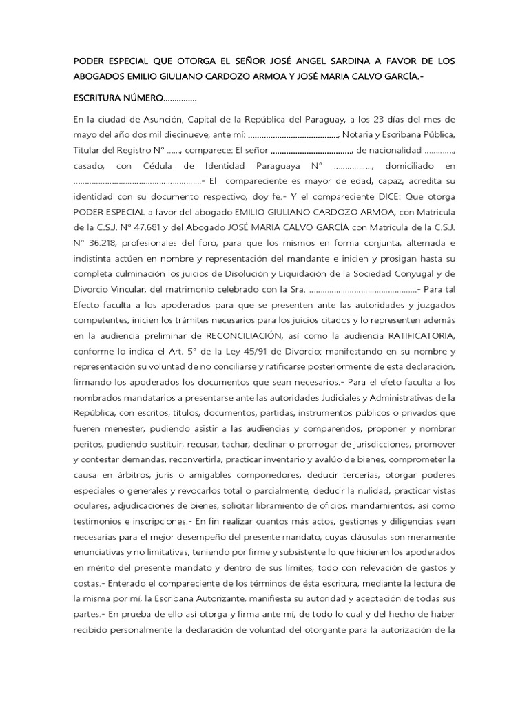 Escritura De Poder Especial Para Actos De Carácter Administrativo – VNMNM