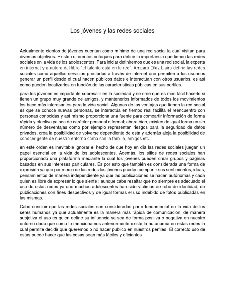Ensayo Sobre Las Redes Sociales | PDF | Servicio de redes sociales ...