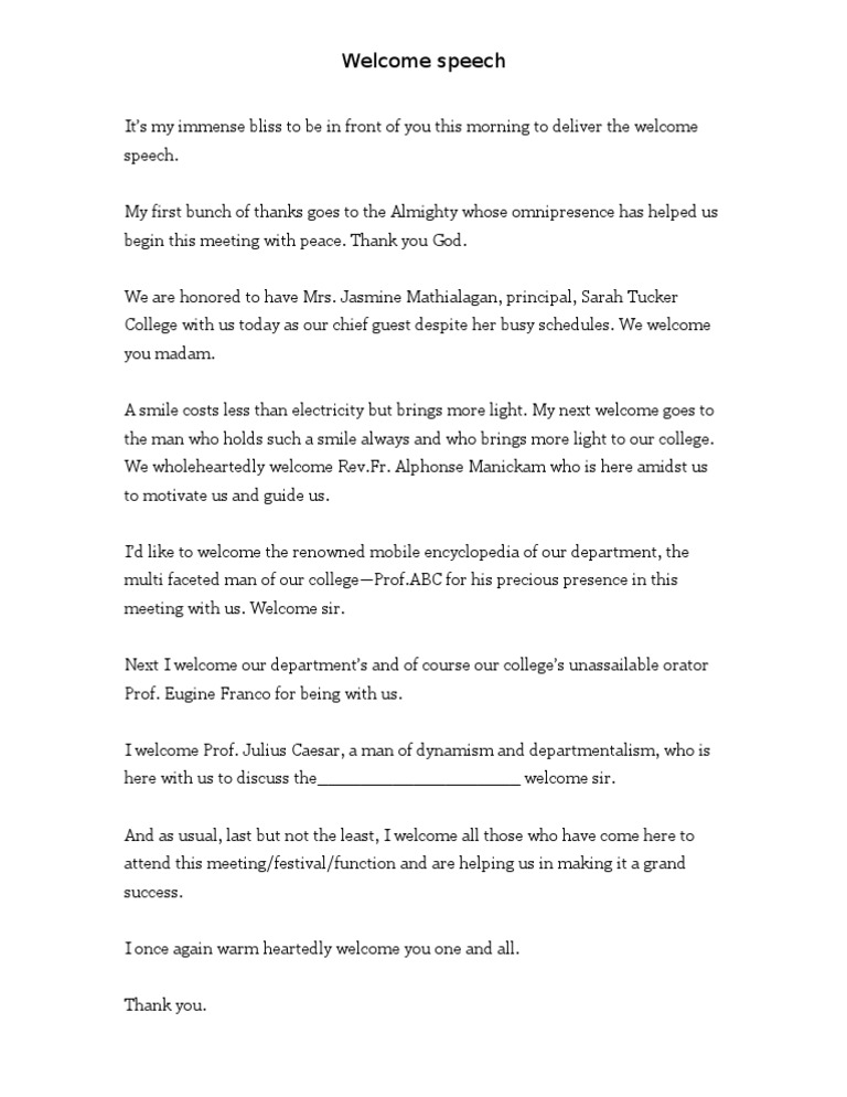 Welcome Speech | PDF