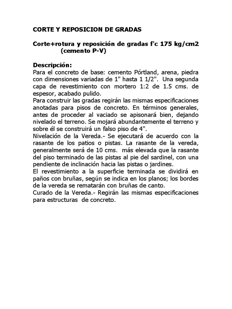 Corte y Reposicion de Gradas | PDF | Hormigón | Elementos arquitectónicos