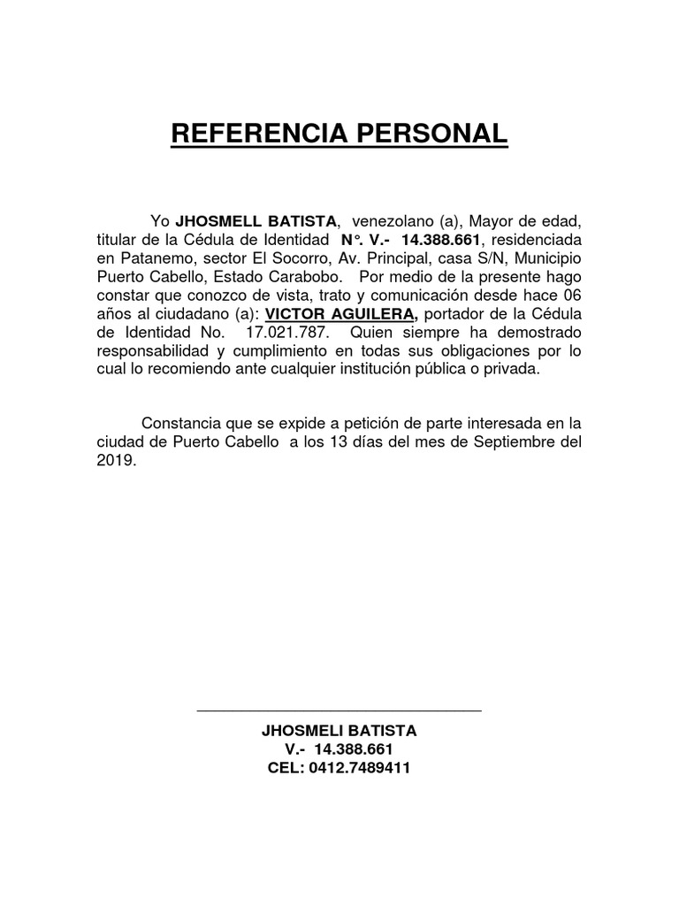 Como Hacer Una Referencia Personal | Descargar gratis PDF | Gobierno y ...