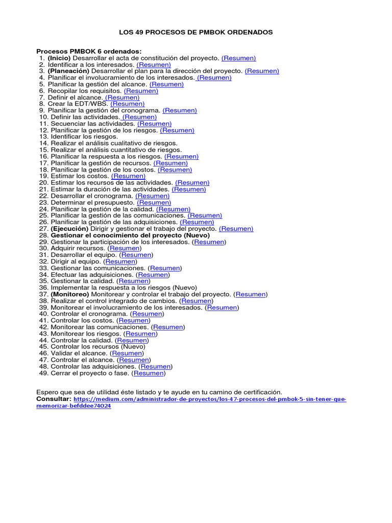 Los 49 Procesos de Pmbok Ordenados | PDF | Business