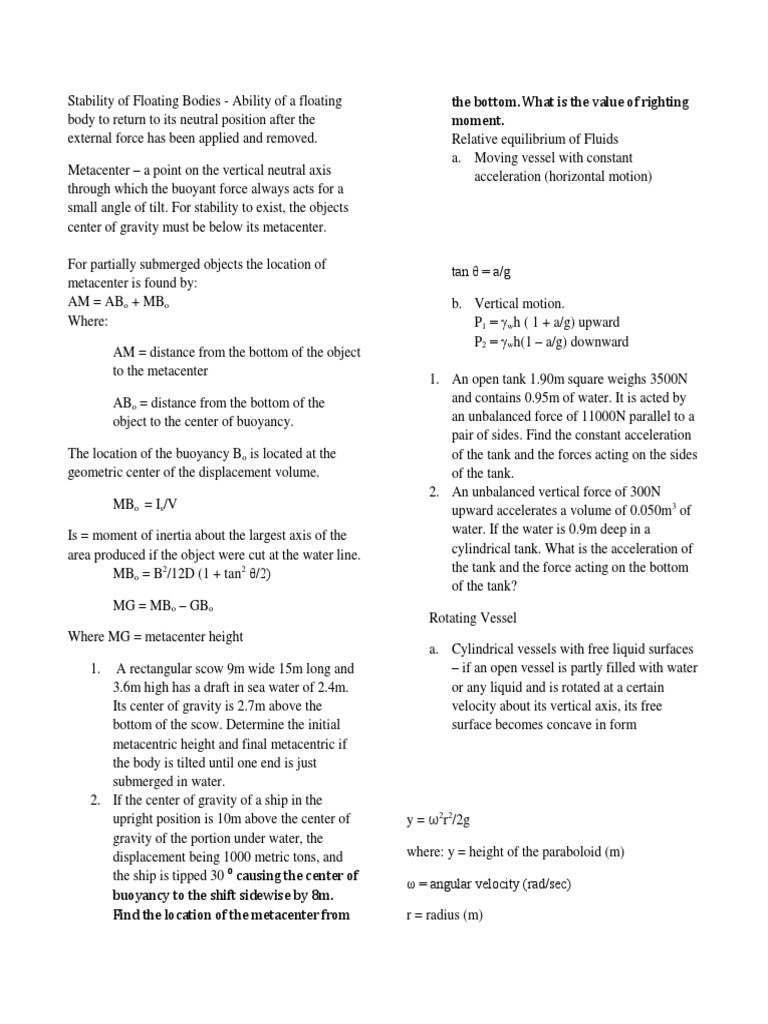 Analysis of Stability and Motion of Floating Bodies and Application of ...