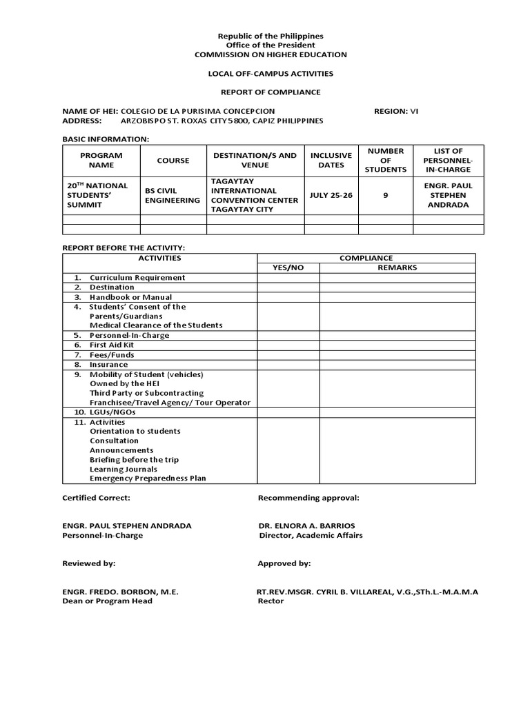 CMO 63 Compliance Report for Activities | PDF | Learning