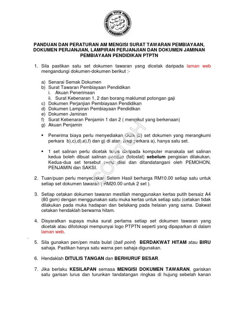 Panduan Pengisian Dokumen PTPTN | PDF