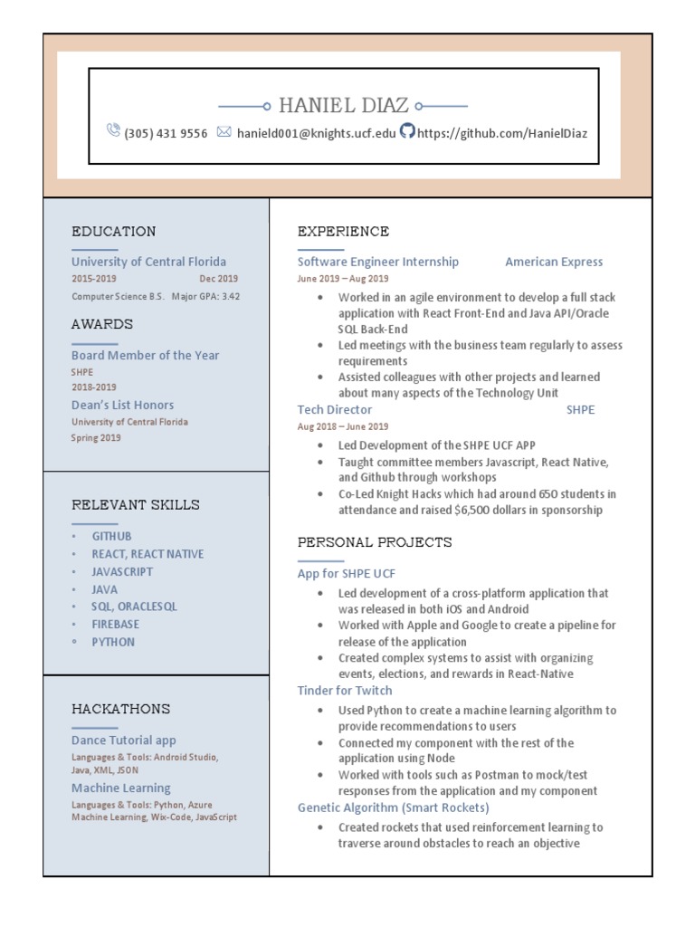 Hani El Diaz Resume | PDF | Application Software | Java Script