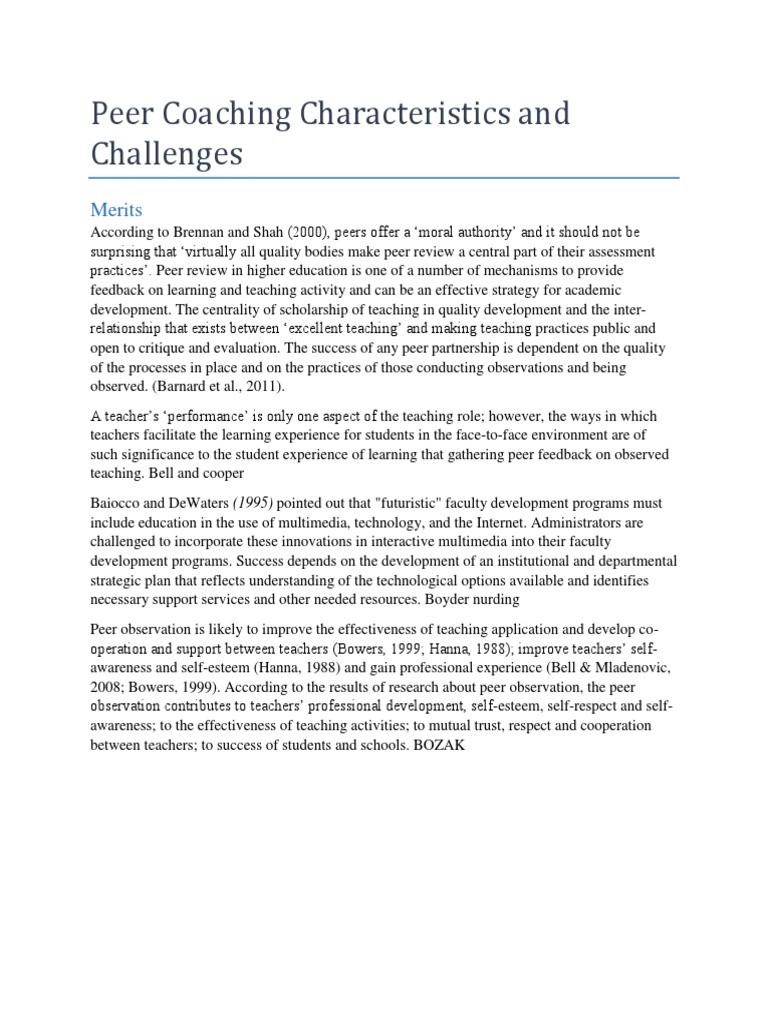 Benefits of Peer Coaching in Professional Development: A Review of the ...