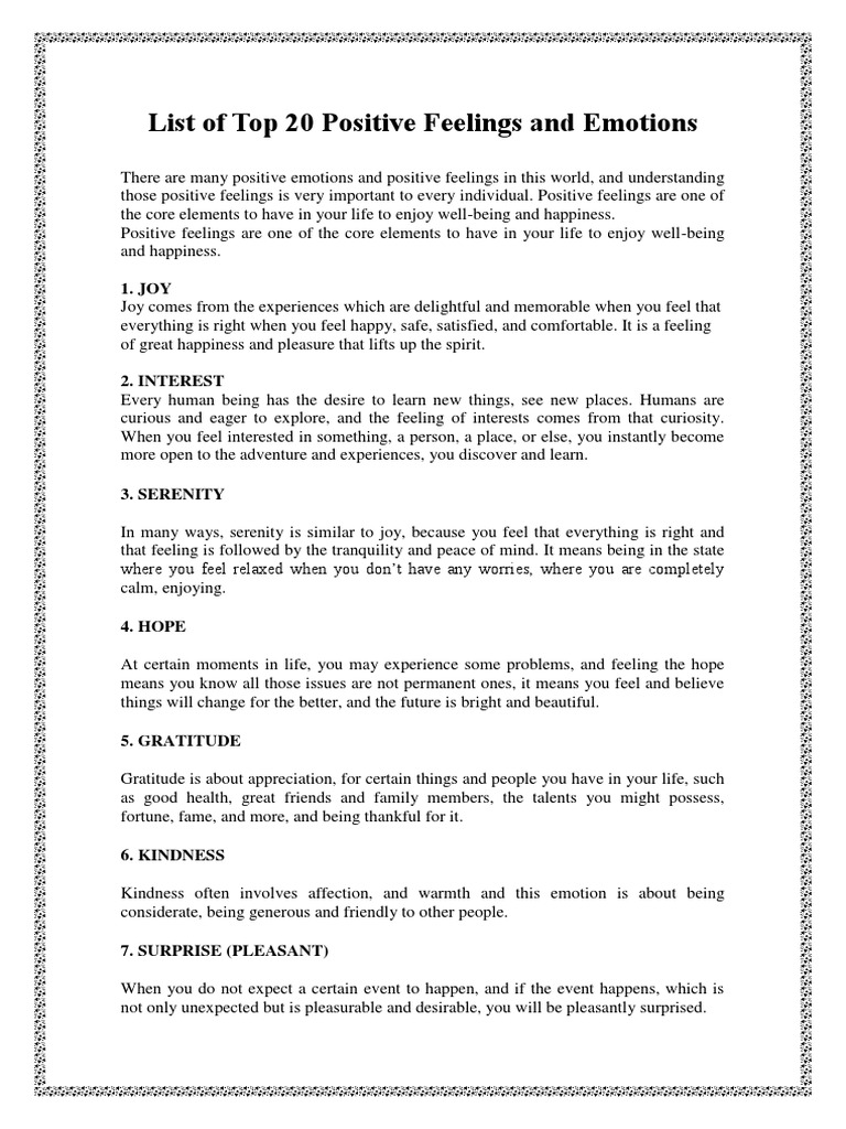 List of Top 20 Positive Feelings and Emotions | Feeling | Contentment