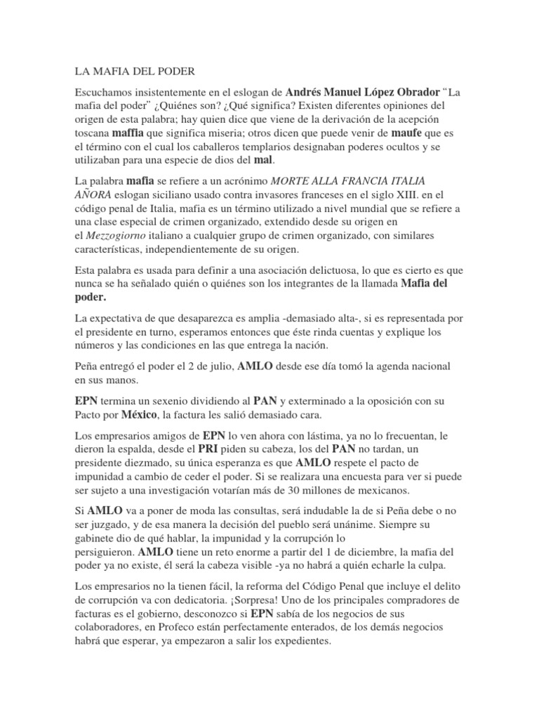 AMLO y la Mafia del Poder en México | PDF | Mafia | Crimen organizado
