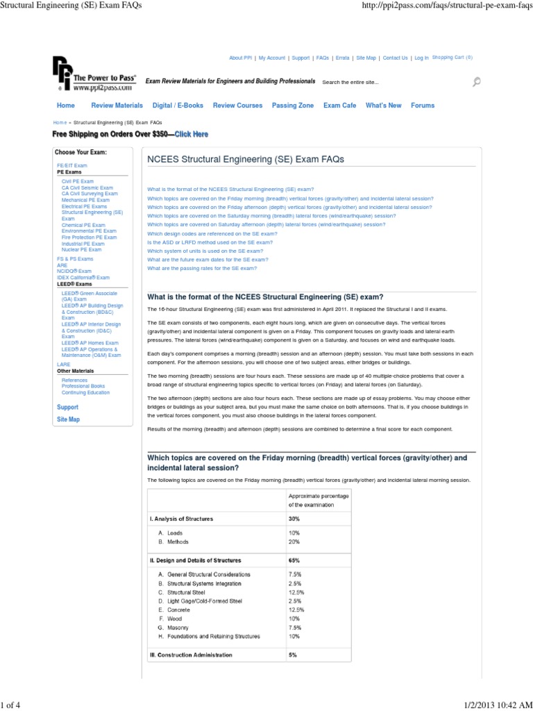 Structural Engineering (SE) Exam FAQs PDF | PDF | Foundation ...