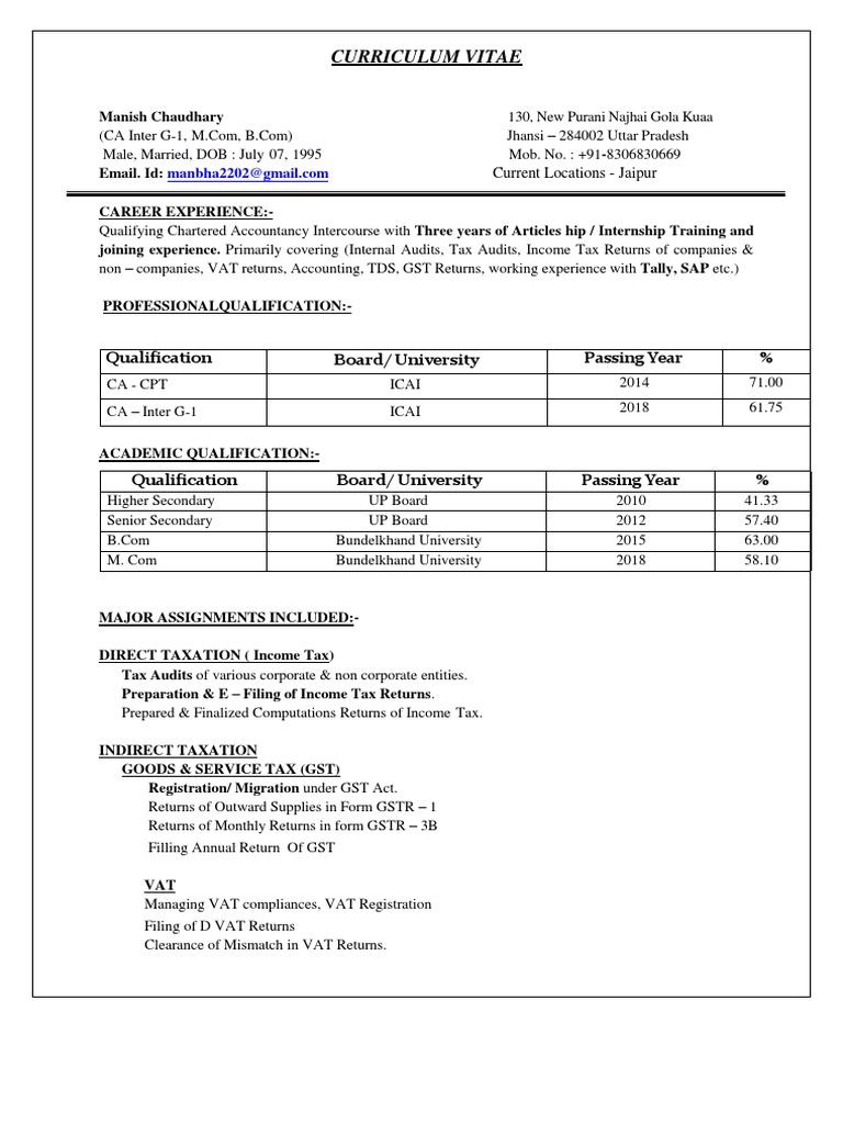 0 Manish Chaudh CVNew | PDF | Value Added Tax | Accounting