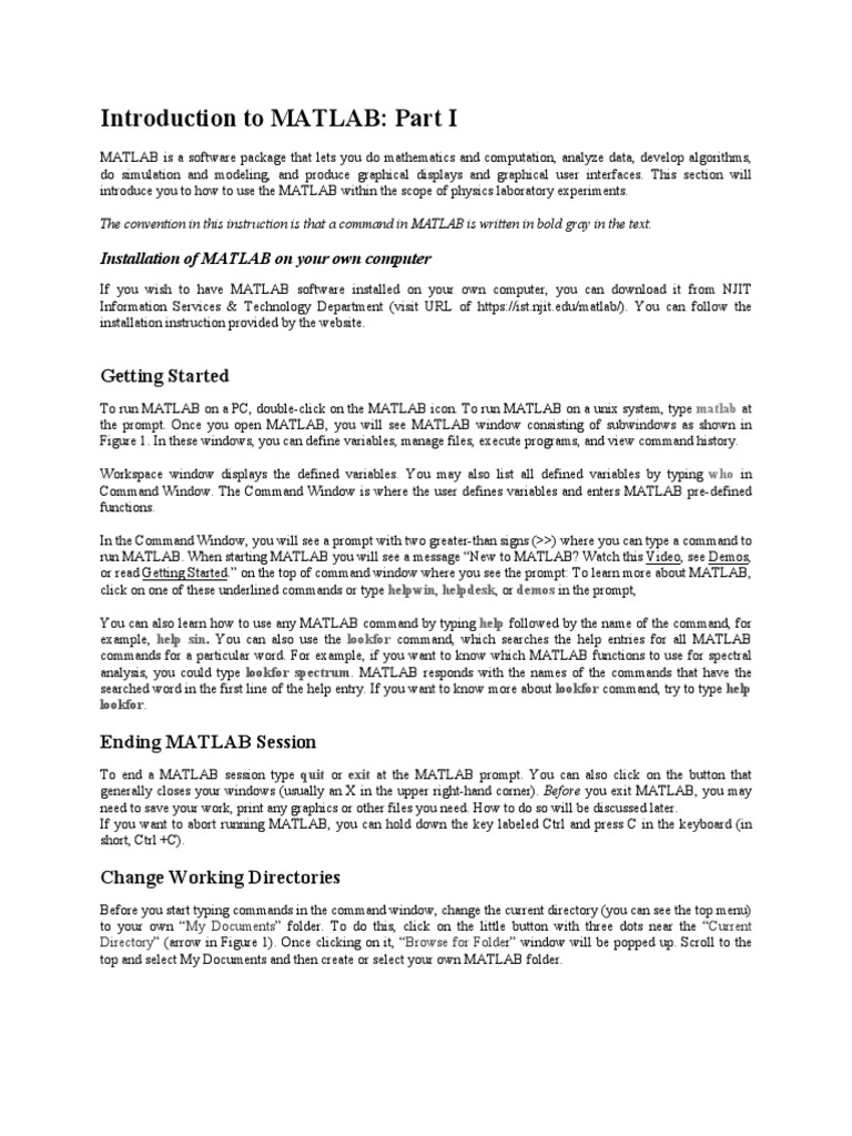 Introduction To MATLAB: Part I: Getting Started | Download Free PDF ...