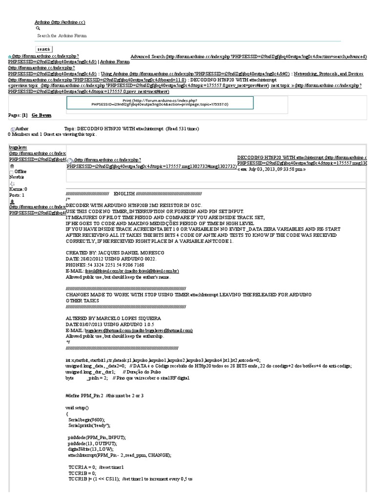 DECODING HT6P20 WITH Attachinterrupt Arduino Forum PDF | PDF | Areas Of ...