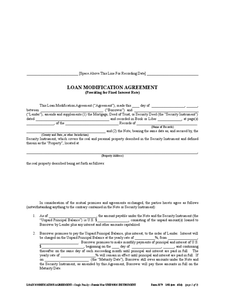 Loan Modification Agreement: (Providing For Fixed Interest Rate) | PDF ...