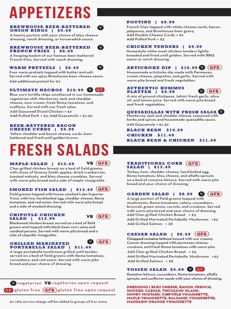 Brewhouse Menu | PDF | Hamburgers | Coleslaw