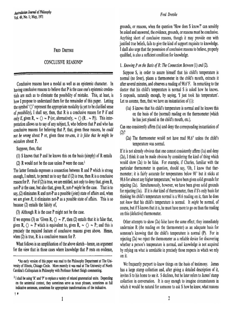 Dretske PDF | PDF | Causality | Epistemology