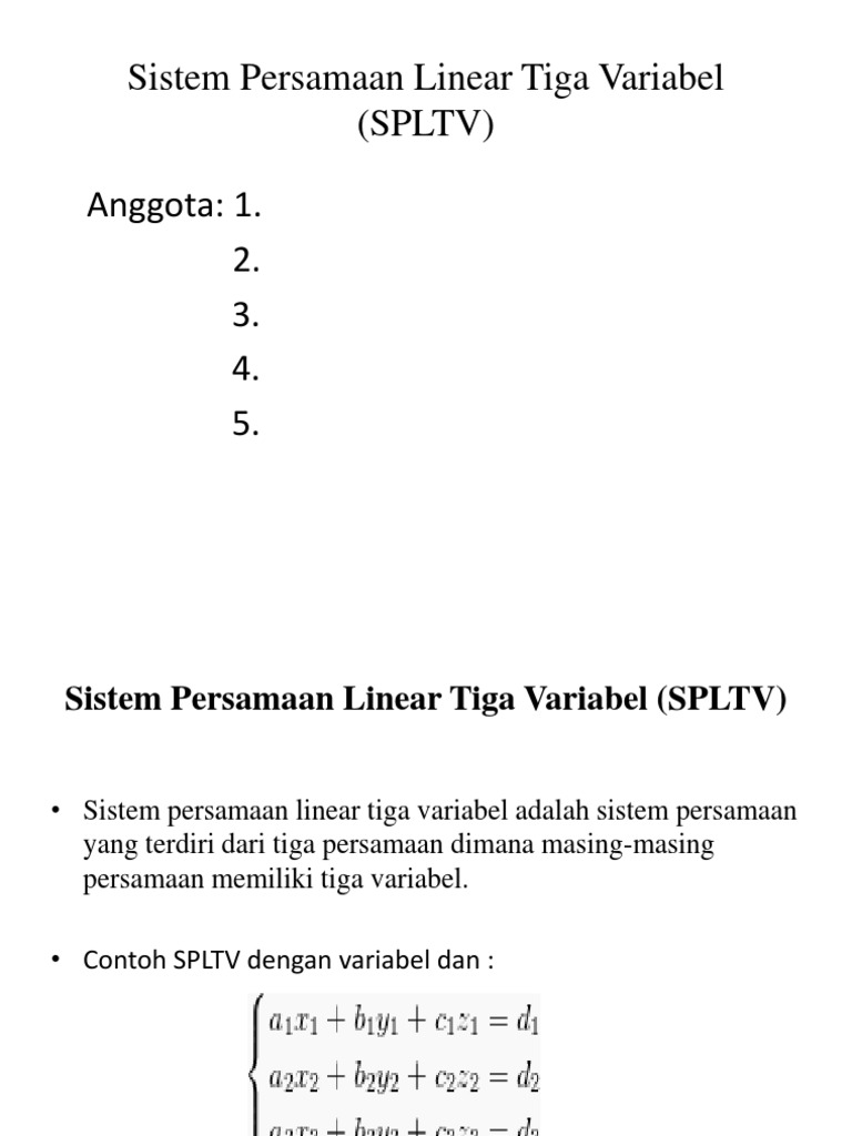 Sistem Persamaan Linear Tiga Variabel (SPLTV) | PDF