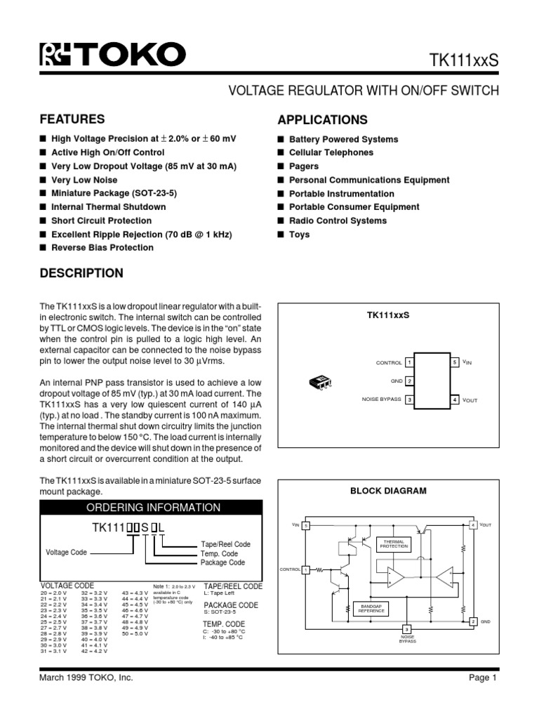 Datasheet Toko TK111xxS | PDF | Capacitor | Manufactured Goods