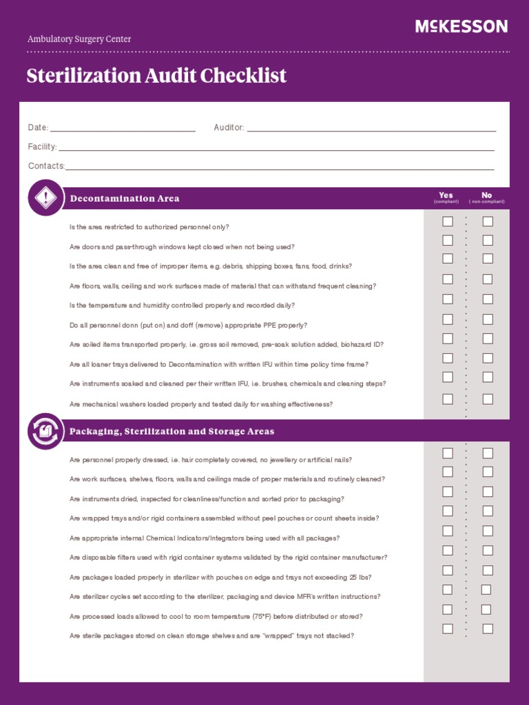 Instrument Sterilization Audit Checklist | PDF | Sterilization ...