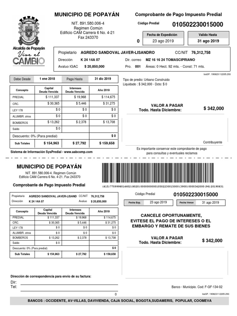 Recibo Predial | PDF | Pagos | Finanzas del gobierno