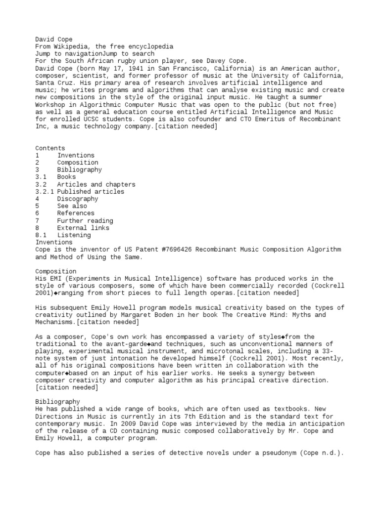 David Cope | PDF | Classical Music | Entertainment (General)