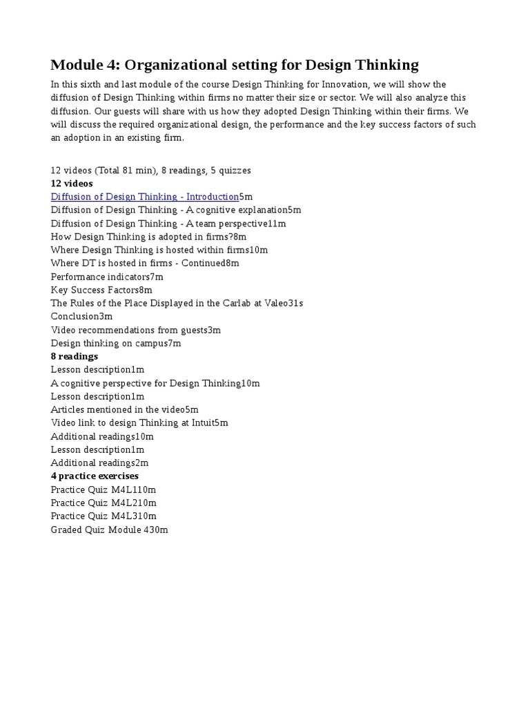 Organizational Setting For Design Thinking | PDF