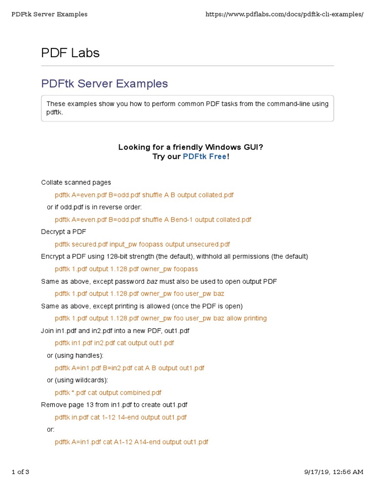 PDFTK Examples | PDF | Command Line Interface | Text File