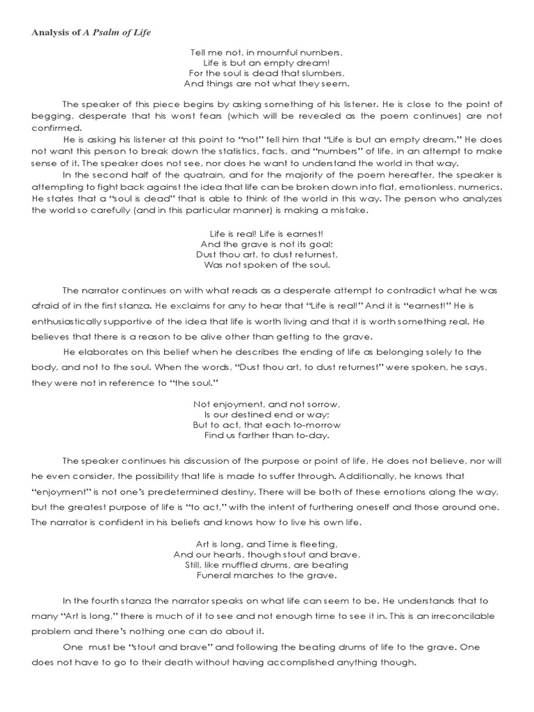 Analysis of "A Psalm of Life" | PDF