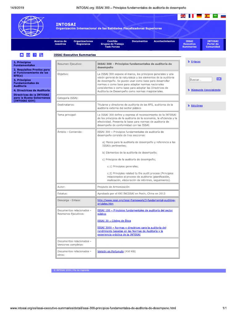 ISSAI 300 - Principios Fundamentales de Auditoría de Desempeño | PDF
