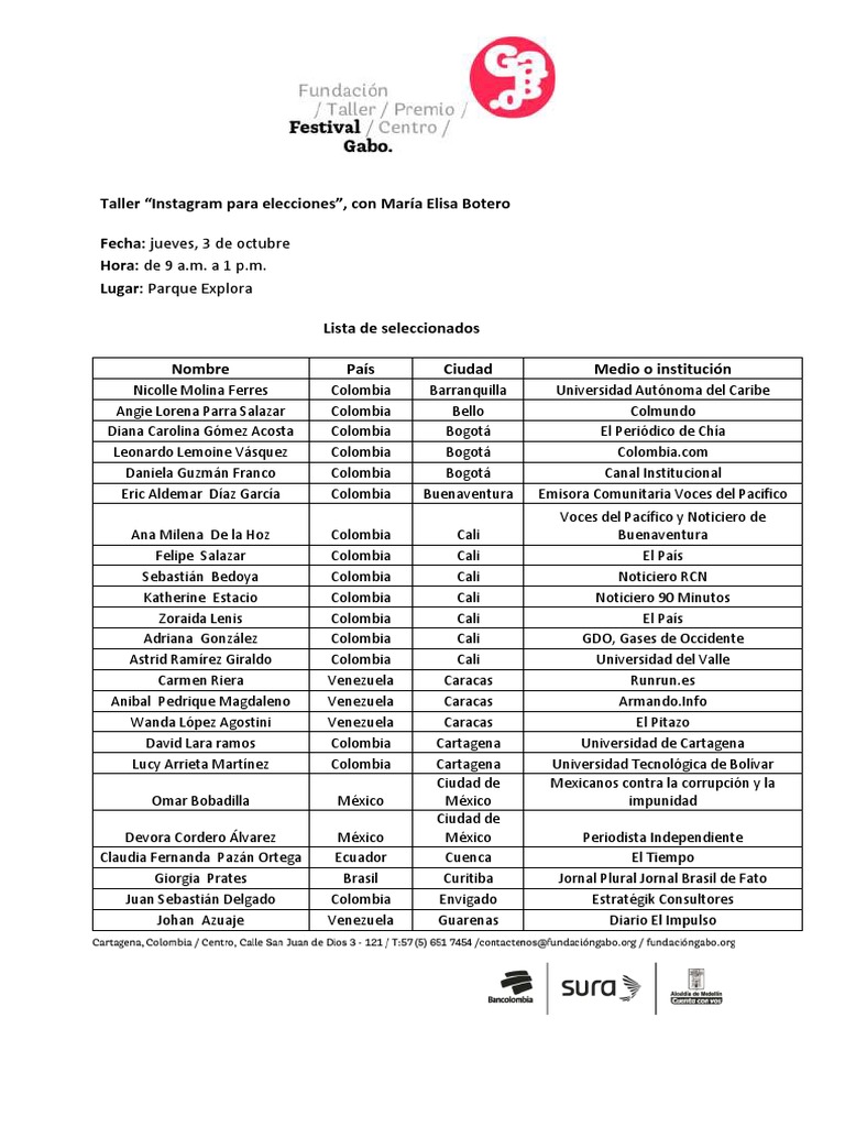 Seleccionados Al Taller Instagram para Elecciones' Con María Elisa ...