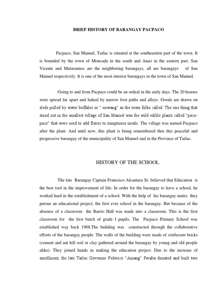 Brief History of Barangay Pacpaco and Pis | PDF | Learning | Behavior ...