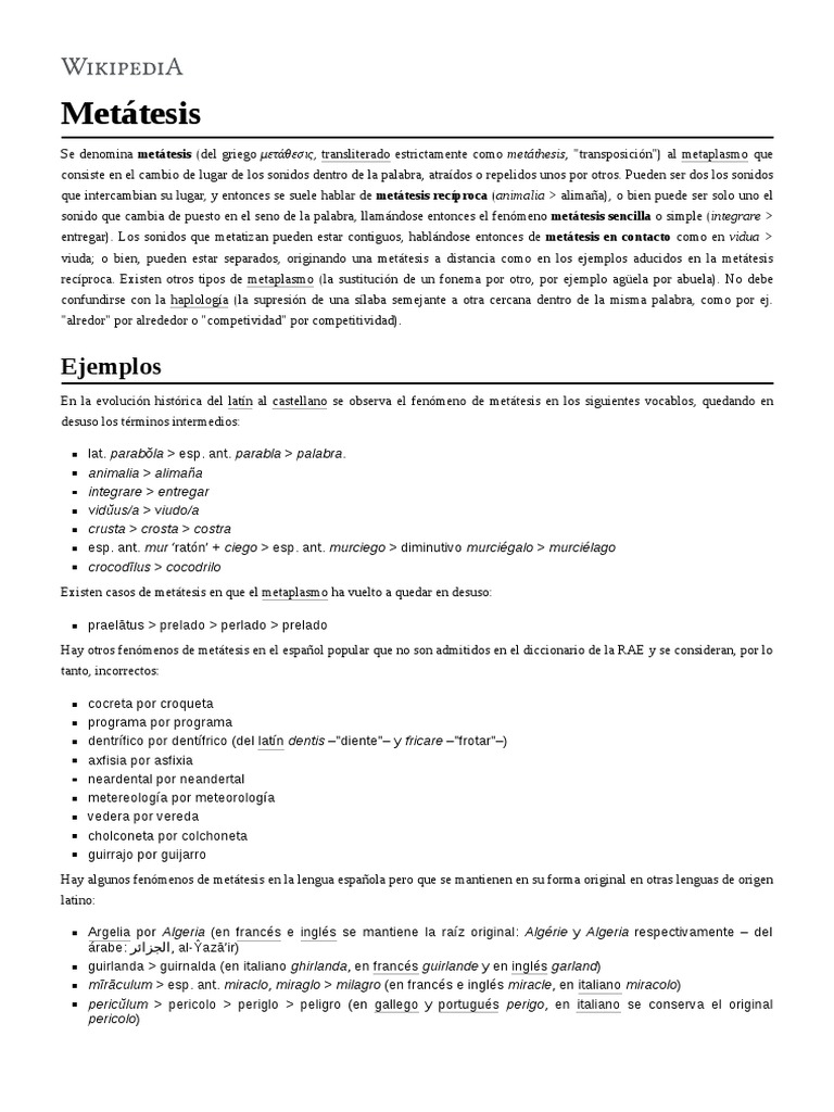Metátesis | PDF | Lingüística | Fonología