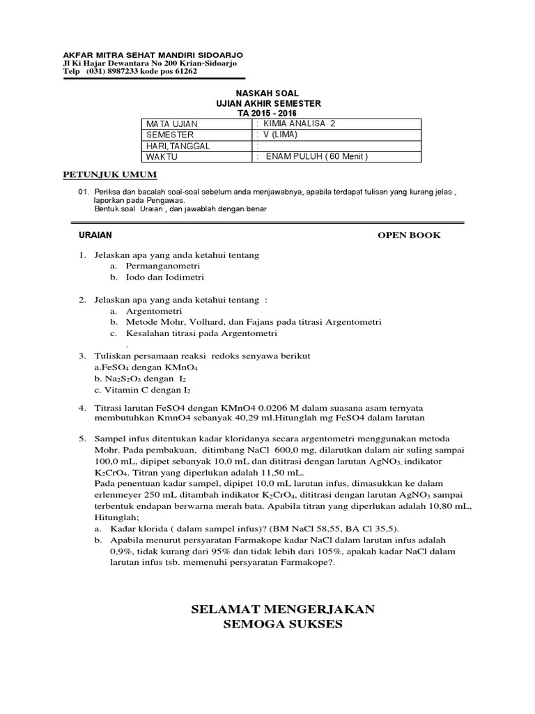 Soal Uas Akfar Mitra 2015-2016 KF | PDF