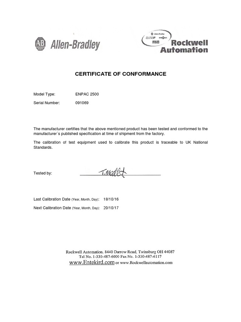 Certificate of Conformance: (Year, Month, Day) | PDF