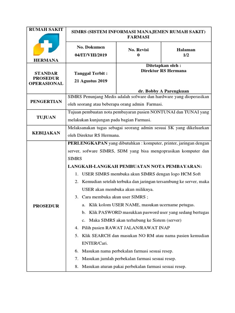 Spo Simrs Farmasi (Fix) | PDF