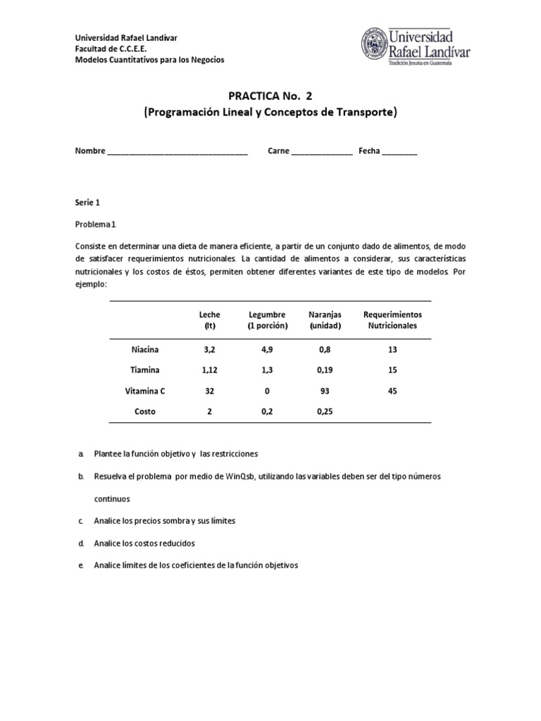 Práctica # 2 | PDF | Comida y bebida | Enseñanza de matemática