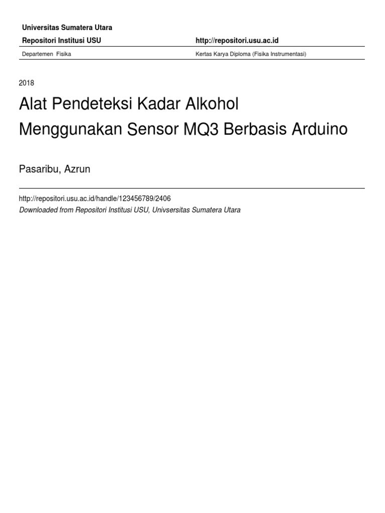 Alat Pendeteksi Kadar Alkohol Menggunakan Sensor MQ3 Berbasis Arduino | PDF