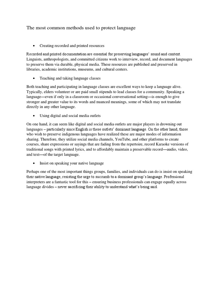The Most Common Methods Used To Protect Language | PDF | Mass Media ...