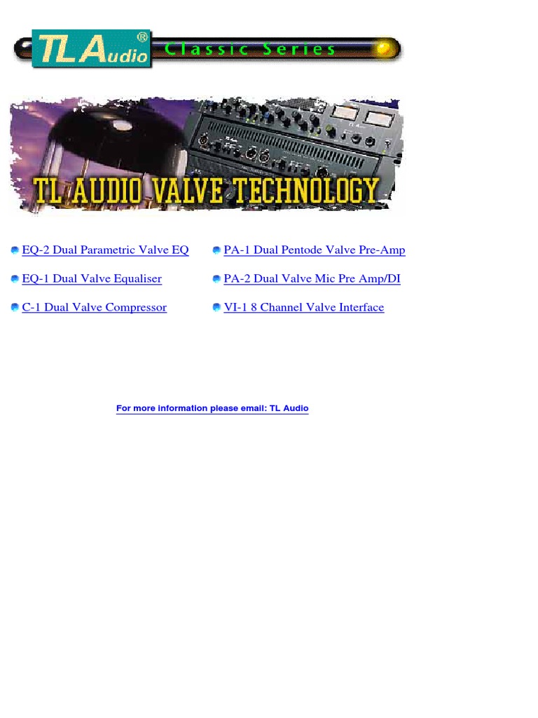TL Audio Valve Equipment Overview | PDF | Equalization (Audio) | Amplifier