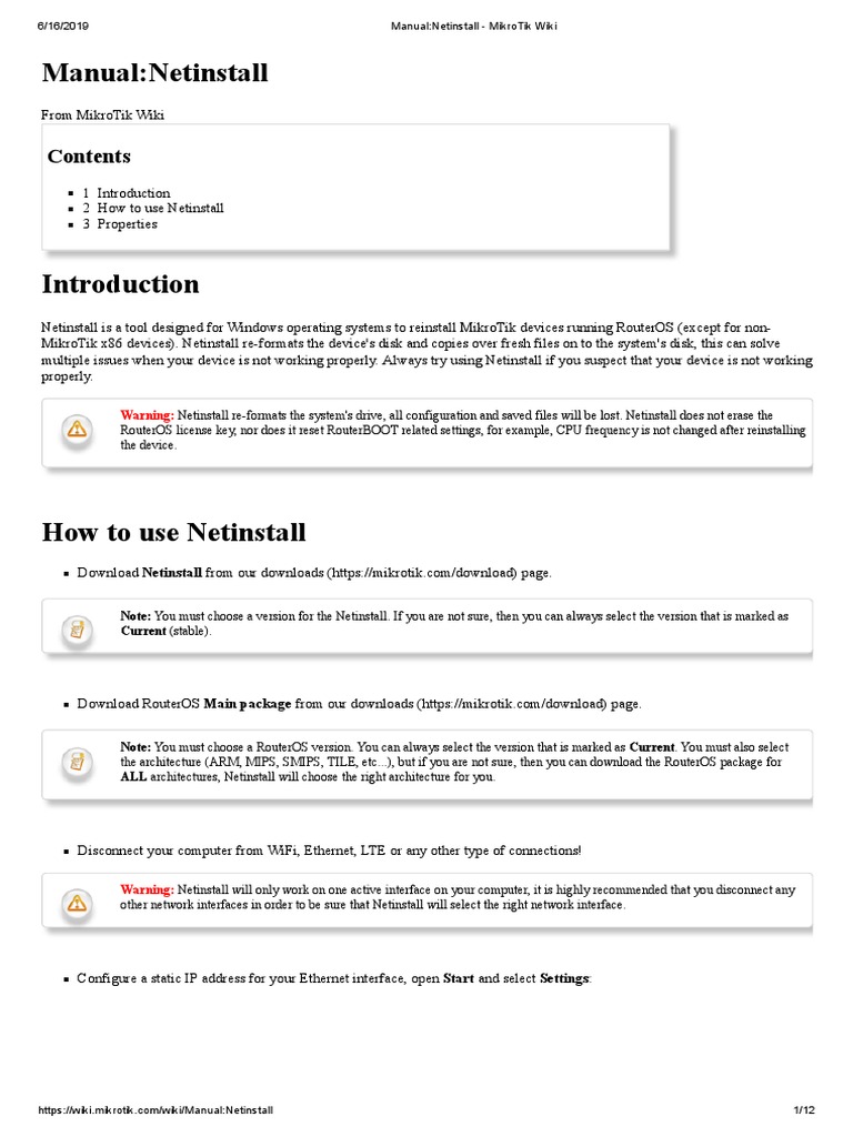 Manual - Netinstall - MikroTik Wiki | PDF | Router (Computing) | Ip Address