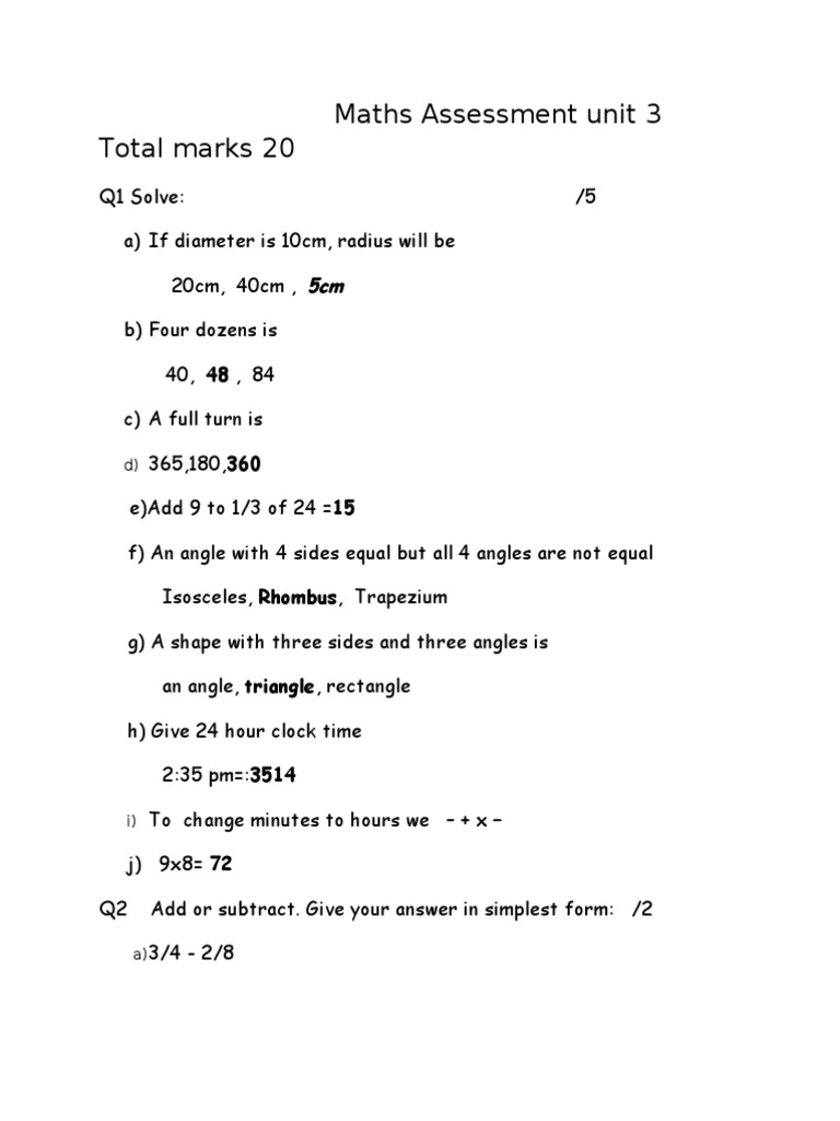 Grade 6 Maths Assessment Unit 3 | PDF
