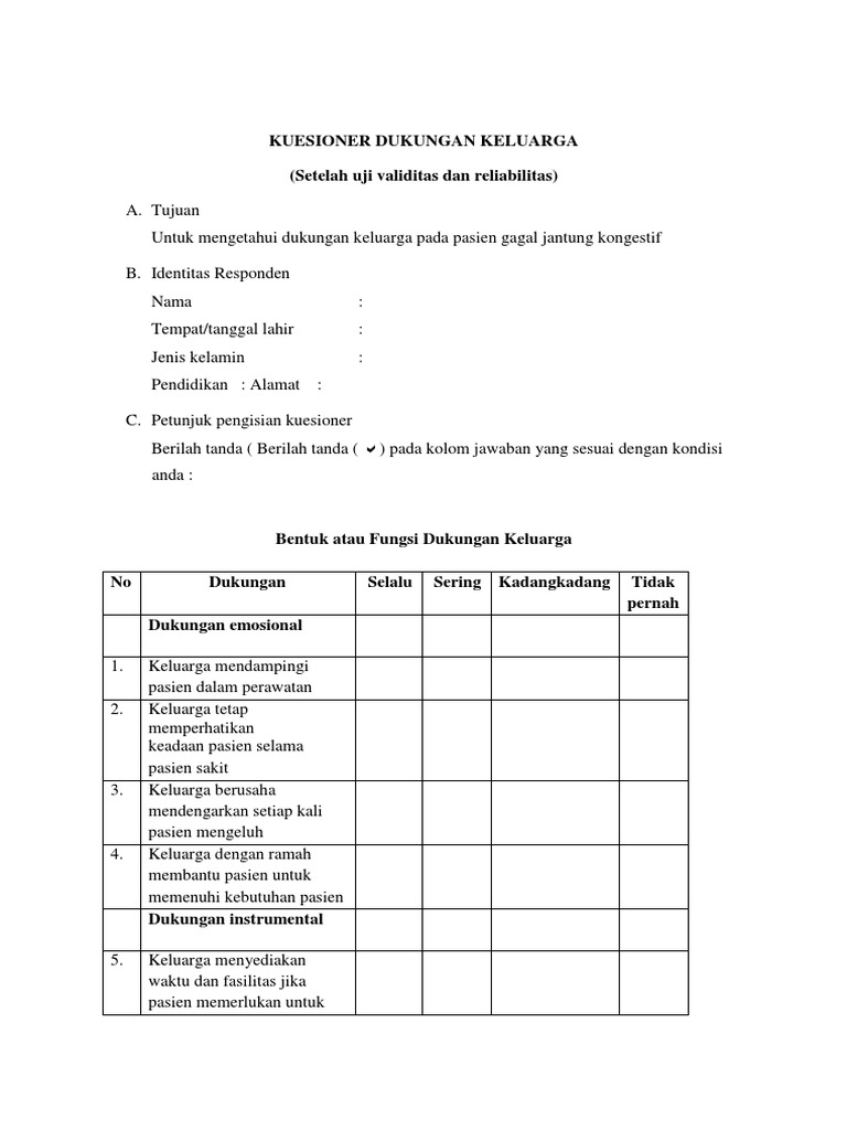 Kuesioner Dukungan Keluarga | PDF