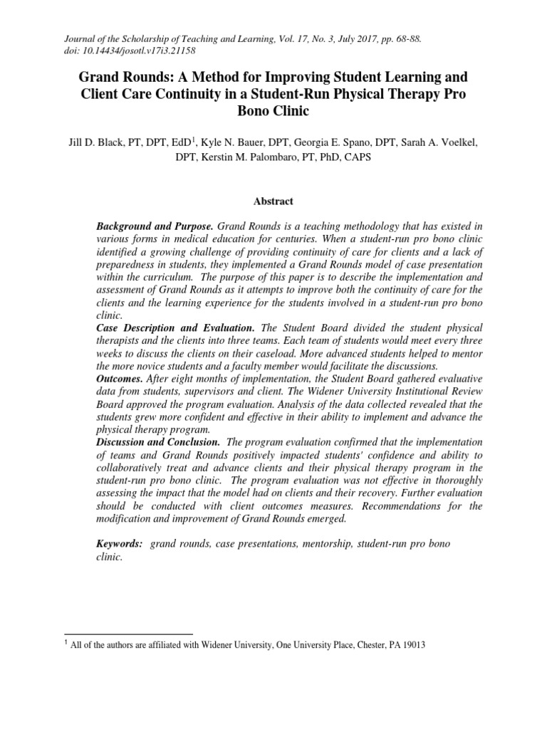 Grand Rounds: A Method For Improving Student Learning and Client Care ...