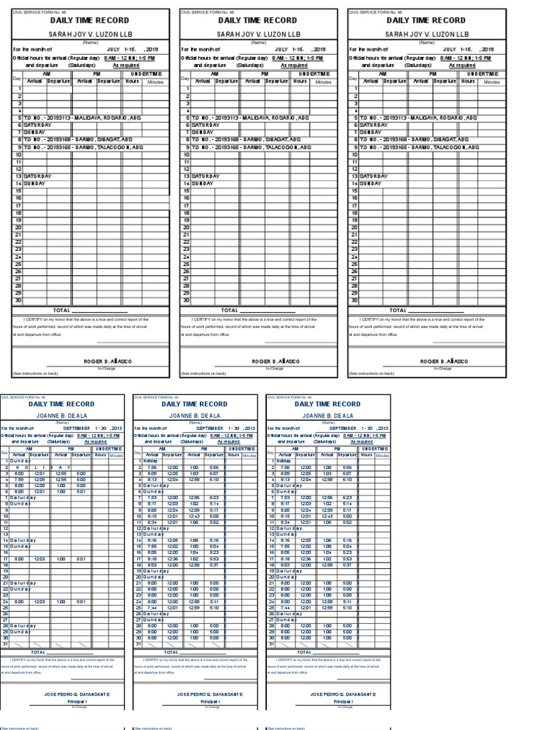 Daily Time Record Form | PDF