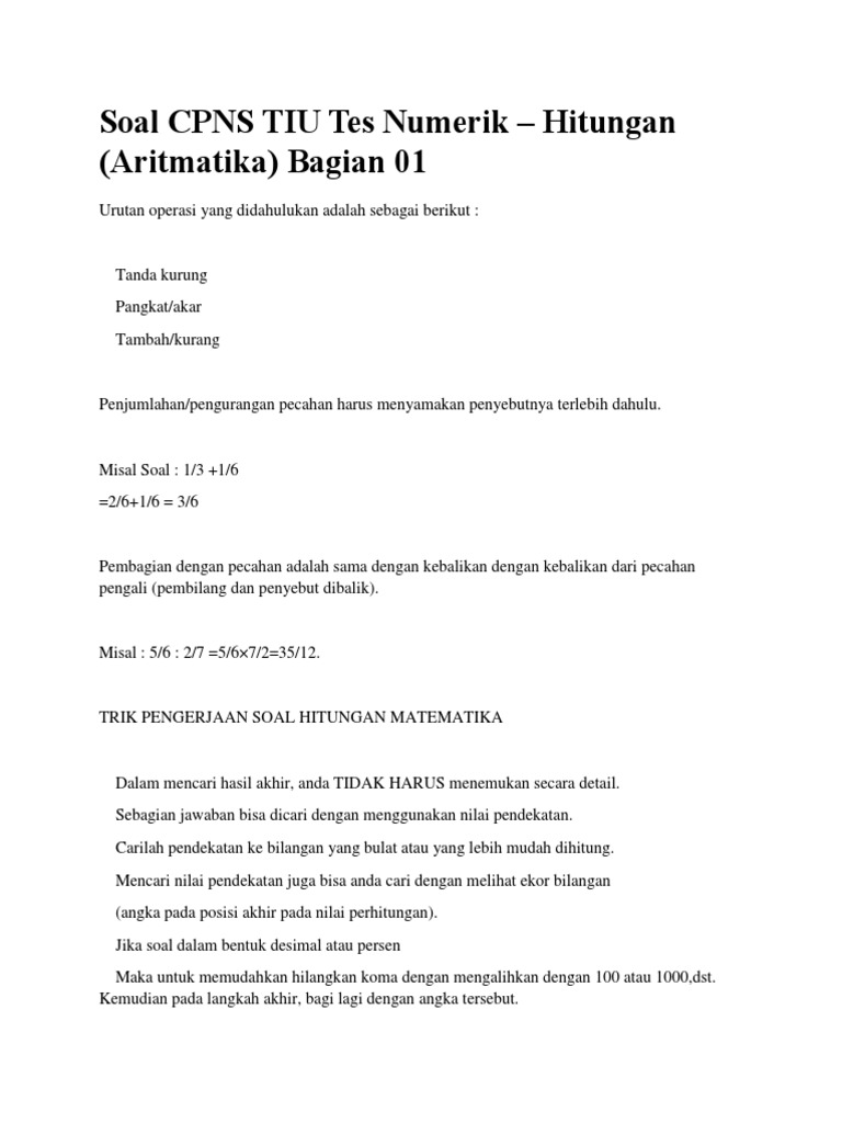 Soal TIU CPNS: Tes Numerik Aritmatika | PDF