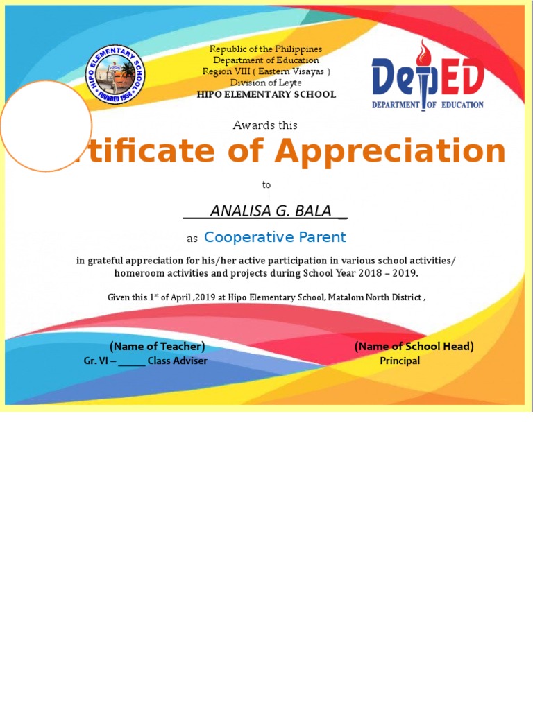 Certificate of Appreciation For Cooperative Parent by Jenrap March 24 ...