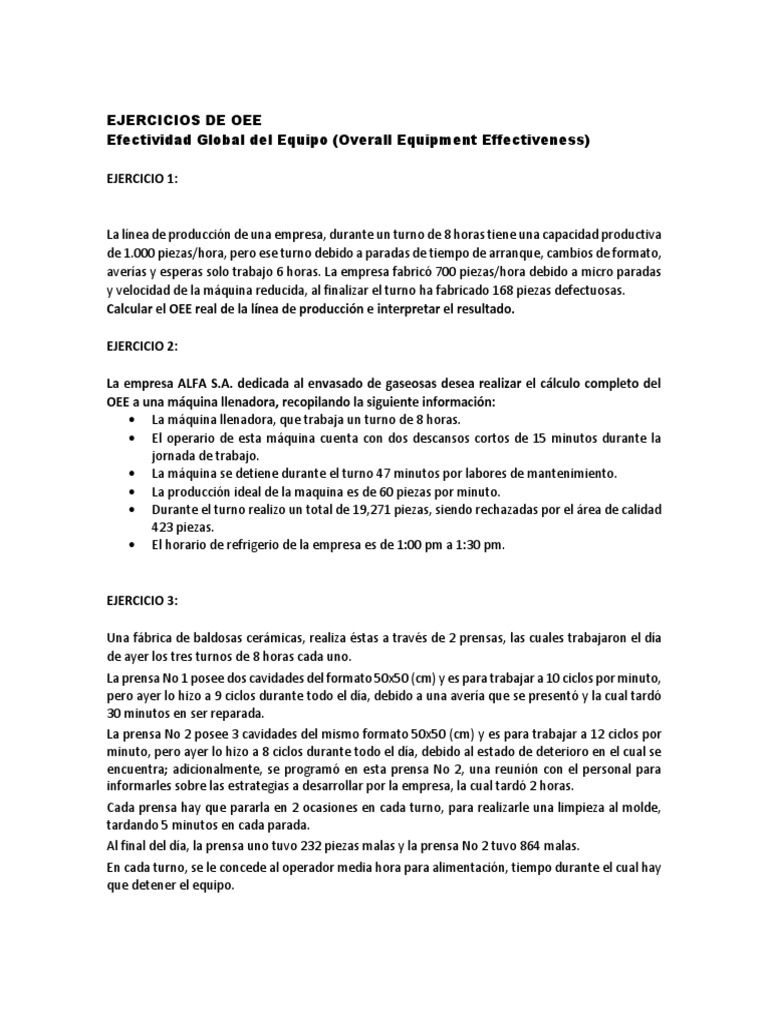 Ejercicios de Oee | PDF | Business